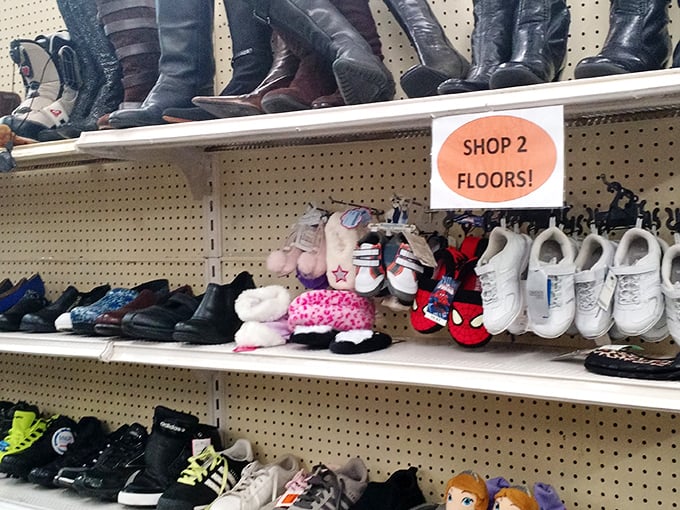 The footwear section spans from practical to whimsical—where else can Spider-Man slippers and leather boots coexist in budget-friendly harmony?