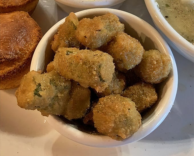Little nuggets of Southern joy—fried okra that manages to avoid the sliminess that scared you as a kid and convert you into a true believer.