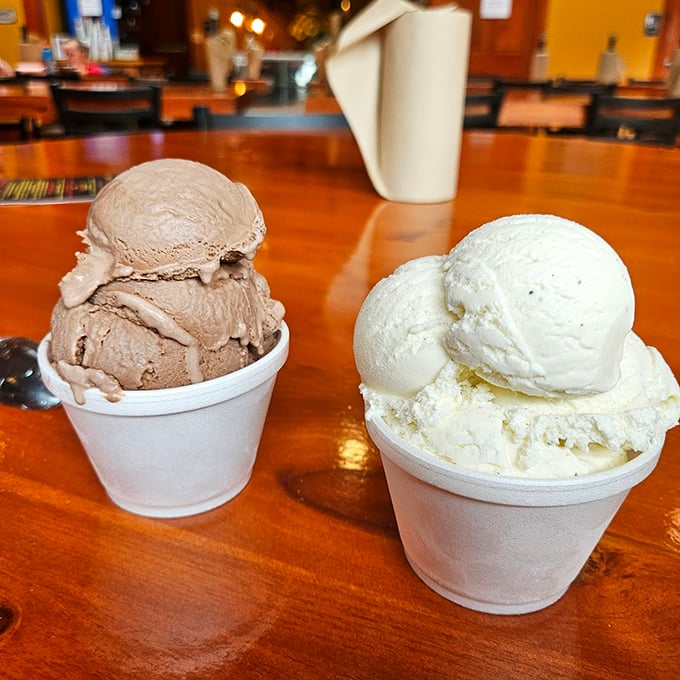 Homemade ice cream: where chocolate meets vanilla in a cold war that everybody wins. The perfect cool-down after a spicy BBQ feast.