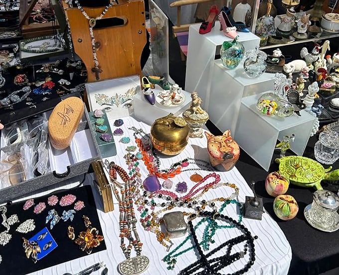 Tiny treasures and glittering keepsakes await new homes. Like a museum where everything's for sale and touching is encouraged.