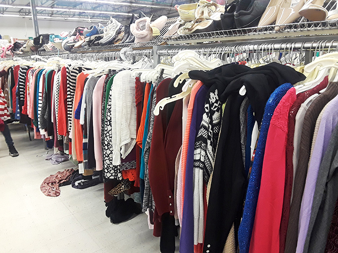 The women's clothing section stretches into infinity—a kaleidoscope of colors, patterns, and possibilities for the patient fashion explorer.