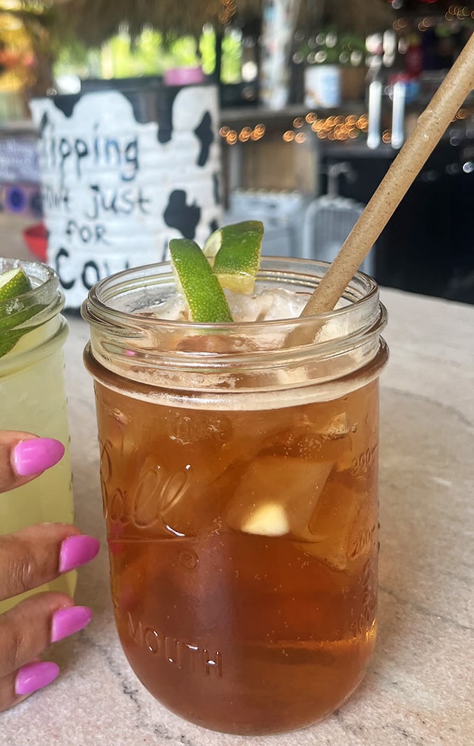 This isn't just iced tea—it's a sunset in a cup. The layered colors mirror Lake Superior's horizon when day gives way to evening.