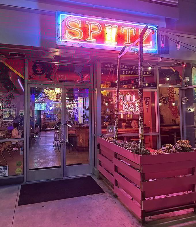 Neon dreams and Mediterranean schemes—Spitz after dark is where food meets nightlife in the most delicious way possible.