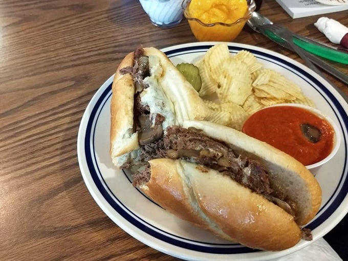 A cheesesteak that would make even a Philadelphian nod in respect—tender beef, melted cheese, and mushrooms in perfect harmony.
