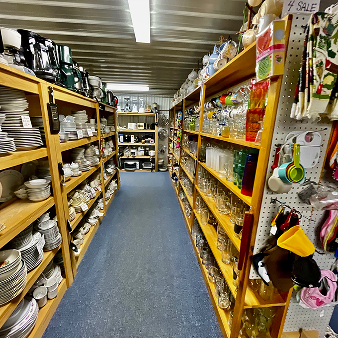 The dishware section stretches like a ceramic highway. Your mother would approve of these patterns – and probably recognize half of them from her childhood.