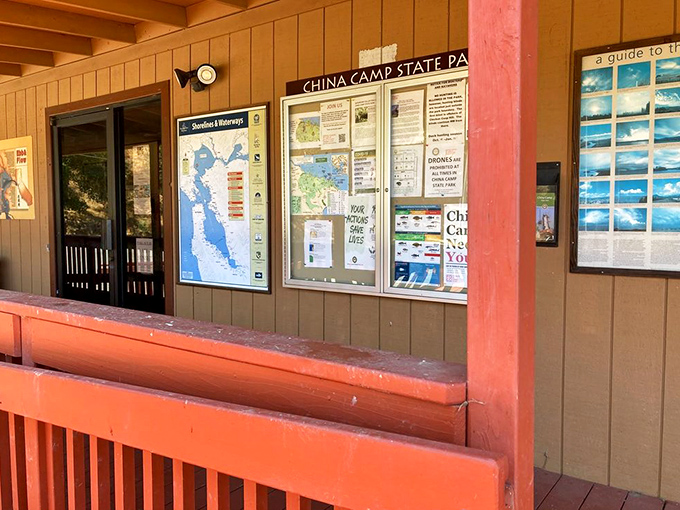 The information hub of China Camp – where trail maps transform from confusing squiggles into your day's epic journey.