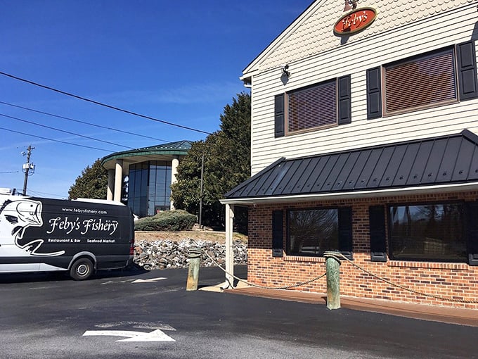 Feby's delivery van—the seafood equivalent of Santa's sleigh, bringing oceanic joy throughout Wilmington neighborhoods.