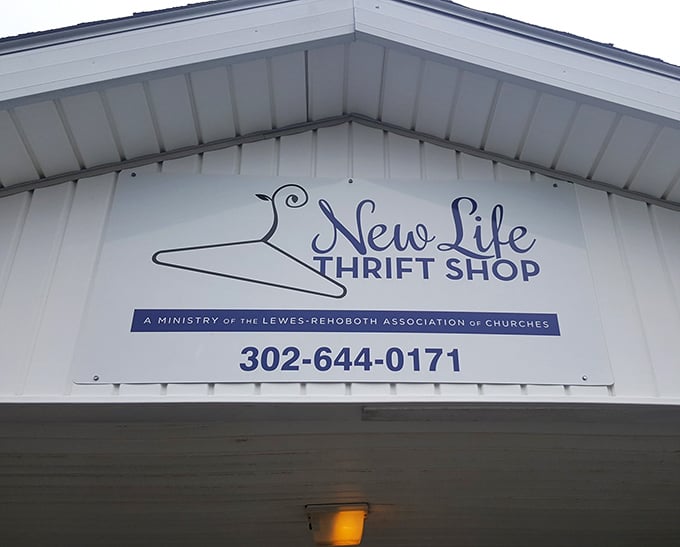 The shop's sign reveals its mission as a ministry of local churches. Shopping with purpose—the ultimate guilt-free retail therapy.