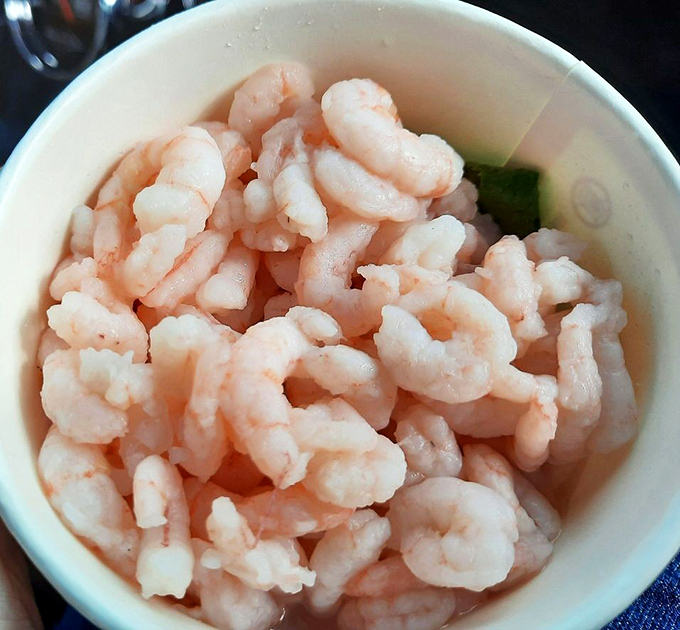Sweet, plump shrimp nestled together like tiny pink treasures. Ocean candy that needs nothing more than a dip in cocktail sauce.