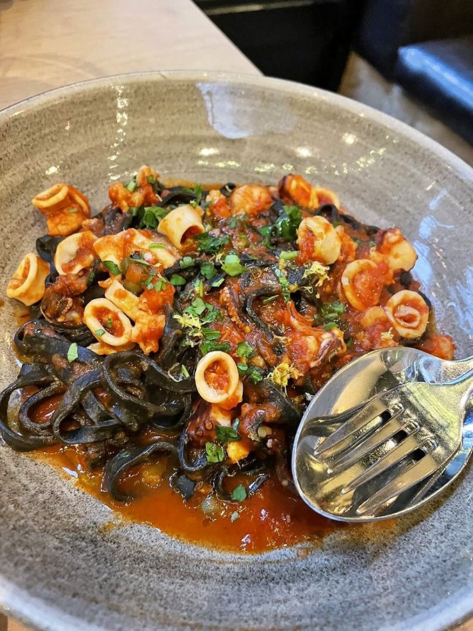 Squid ink pasta isn't just dramatic to look at—it's a briny, bold canvas for seafood that tastes like the Mediterranean on vacation in California.