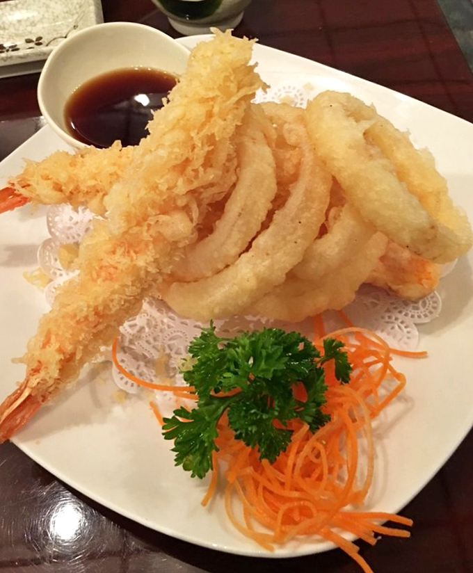 Tempura so light and crispy it defies gravity – the batter practically whispers around those plump shrimp and vegetables.