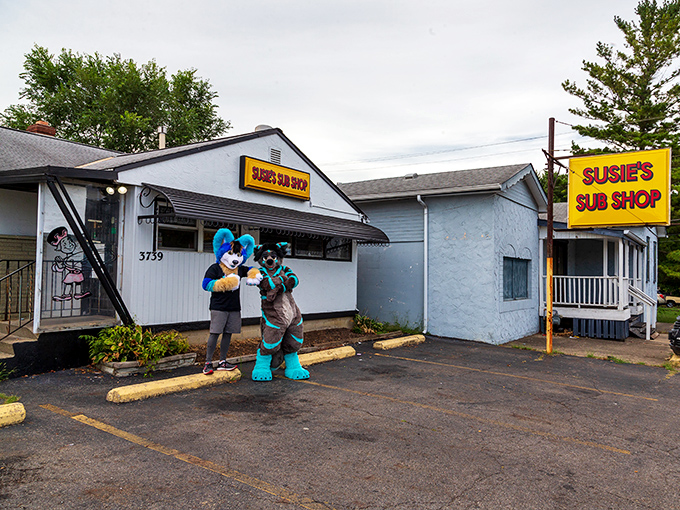 Even mascots need their sandwich fix! The modest exterior belies the extraordinary flavors waiting inside this Columbus institution.