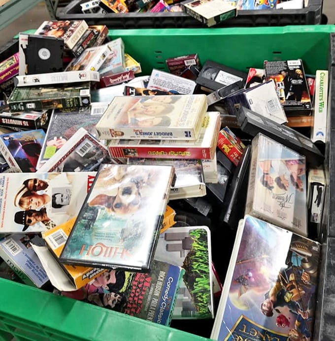 Hollywood history by the pound—these VHS tapes once commanded prime real estate in living rooms across Wisconsin.