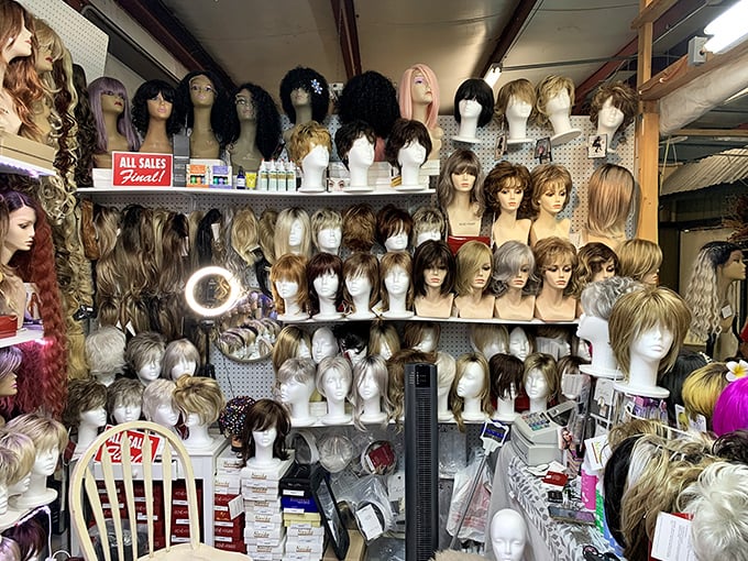 The wig booth: where you can try on a new personality for $35 or less. From rockstar to sophisticated silver fox, the options are endless.
