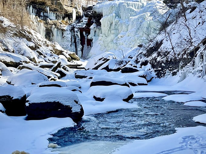 Winter transforms Brandywine into a frozen fantasy world. The falls don't stop—they just change their wardrobe for the season.