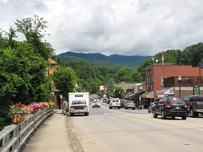 The view down Bryson City's main street promises adventures – whether by rail, river, or the winding mountain roads beyond.