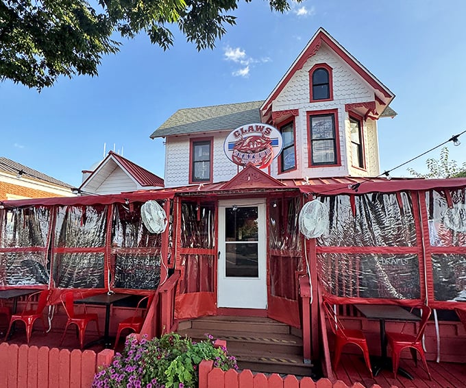 Claws Seafood House transforms a Victorian home into a red-trimmed seafood paradise – like your grandmother's house, if she were Neptune's sister.