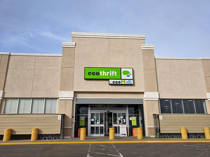 Eco Thrift's simple exterior belies the wonderland of secondhand treasures waiting just beyond those automatic doors.