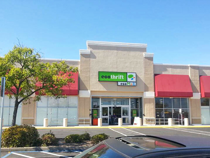 Eco Thrift's clean, modern exterior gives little hint of the bargain wonderland waiting inside—like a book with an understated cover but thrilling story.
