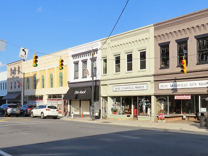 Eden's pastel-colored storefronts brighten up Main Street. A rainbow of small-town charm!