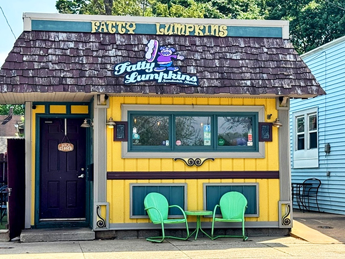 Fatty Lumpkins' storybook yellow cottage with its whimsical sign promises sandwiches as colorful as its exterior.