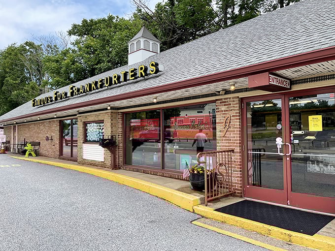 Jimmy John's stone facade looks more country inn than hot dog haven—a delicious surprise awaits inside!