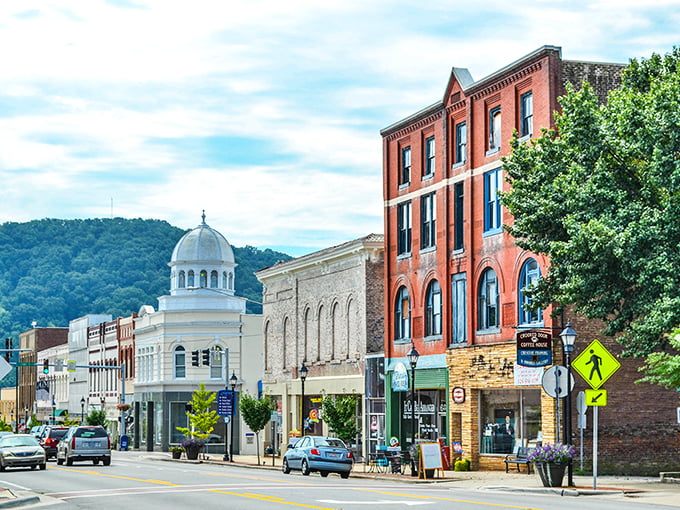 Marion's Yadkin Bank building anchors a downtown where Social Security goes further. Solid as that stone facade!