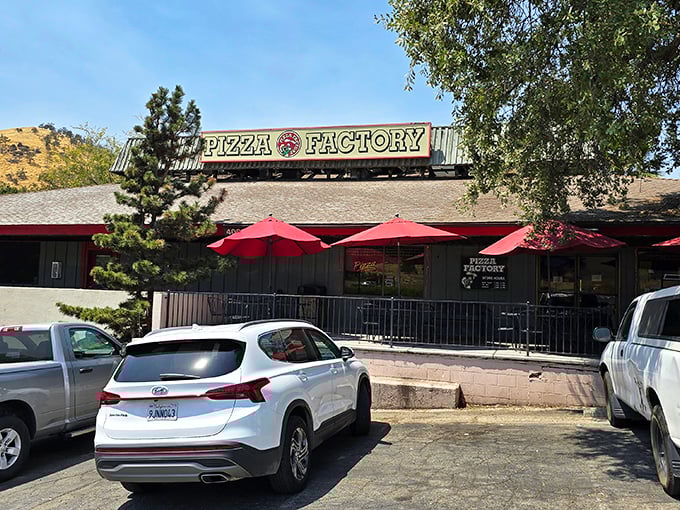 Pizza Factory's forest-adjacent location looks like the perfect spot to refuel after a day of communing with Sequoia's giants.