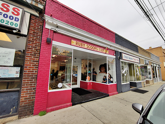 Ruby Scoops' hot pink storefront is the architectural equivalent of a sugar rush—impossible to miss, impossible to resist.