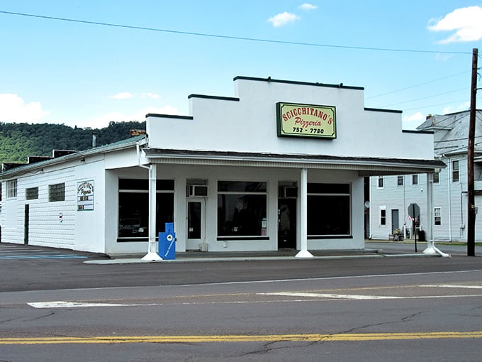 Scicchitano's white storefront stands proudly on Market Street – Berwick's pizza tradition in architectural form.
