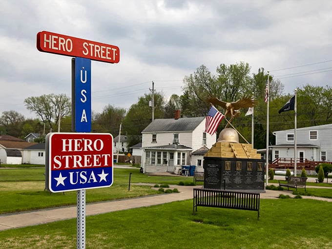 This Silvis neighborhood intersection shows everyday America at its finest—where gas stations and homes coexist comfortably.