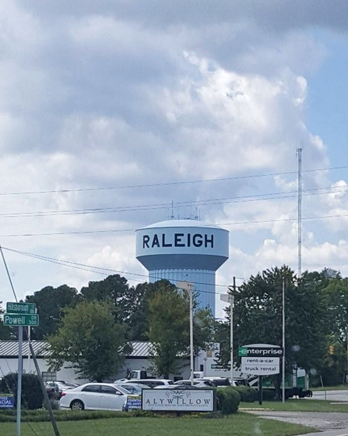 The Raleigh water tower stands sentinel over the market grounds. A landmark that says, "Turn here for treasures!"