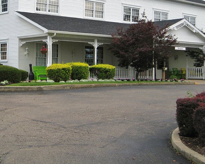 Manicured shrubs and colorful flowers welcome you to the Amish Door. Nature's way of saying "the food inside is equally fresh!"