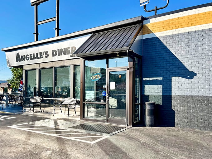 Clean lines and classic signage—Angelle's Diner doesn't need to shout about its breakfast brilliance.