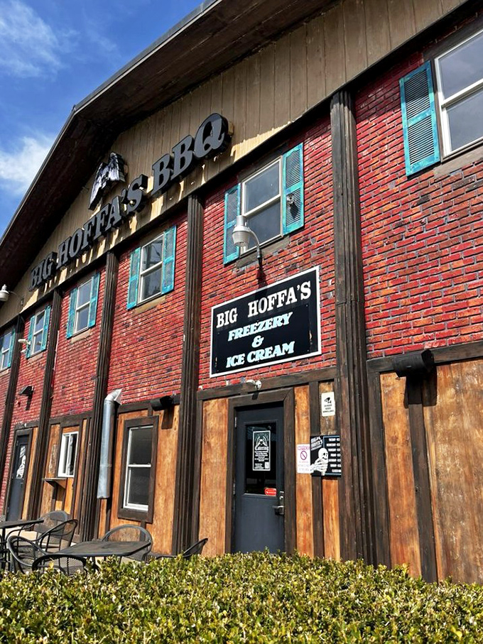 That "Freezery & Ice Cream" sign is your hint—save room for dessert after Big Hoffa's smoky main event!