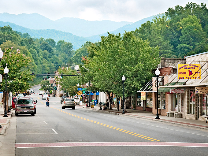 The patchwork of autumn colors surrounding Bryson City makes it look like Mother Nature's favorite quilt.