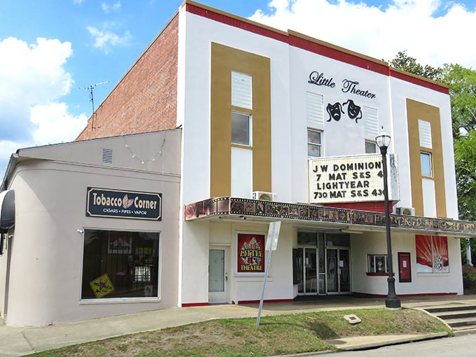 Double feature of nostalgia! Camden's Little Theater and Tobacco Corner shop stand as monuments to simpler pleasures before Netflix and vape shops.