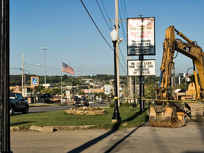 The view down Hermitage's commercial district showcases the practical, no-nonsense approach to small-town Pennsylvania living.