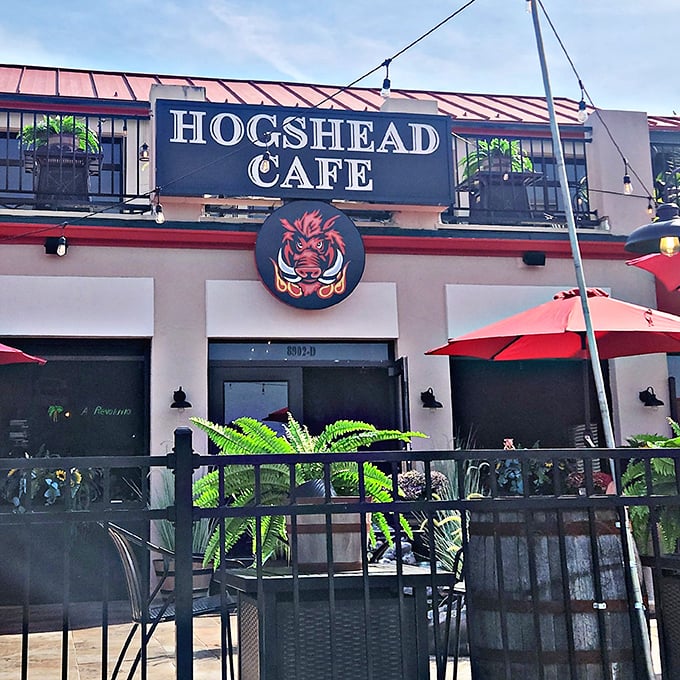 HogsHead Café might hide in a strip mall, but that fierce hog logo tells you they're serious about pork.