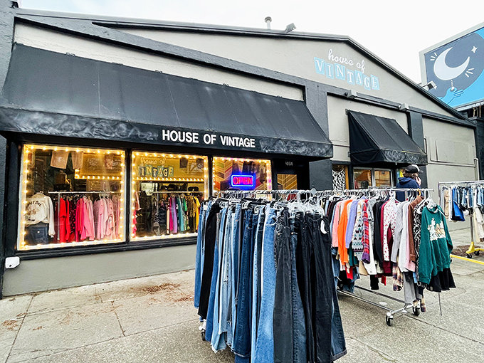 Racks of carefully selected vintage clothing invite sidewalk browsers to step into fashion's time machine.