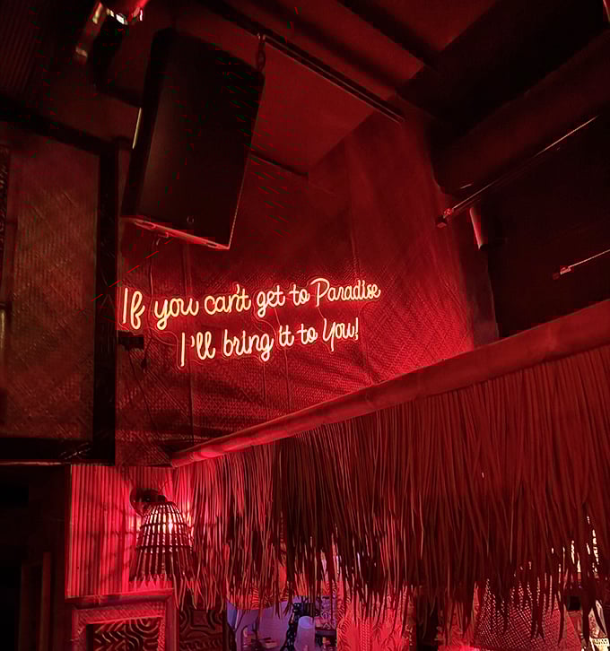 Sometimes paradise comes with a side of philosophical wisdom - and who are we to argue with neon enlightenment?