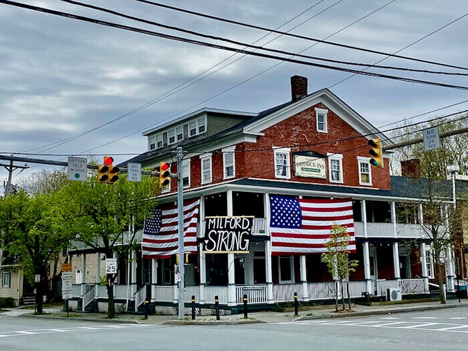 The charming streets of Milford offer a perfect blend of historic architecture and small-town resilience.