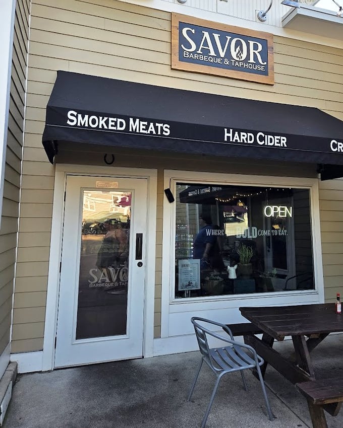 That black awning at SAVOR isn't just for shade – it's the curtain before the main BBQ event begins.
