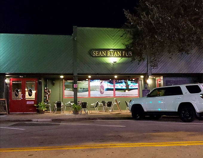 That green glow at night is basically a lighthouse for hungry souls seeking shepherd's pie.