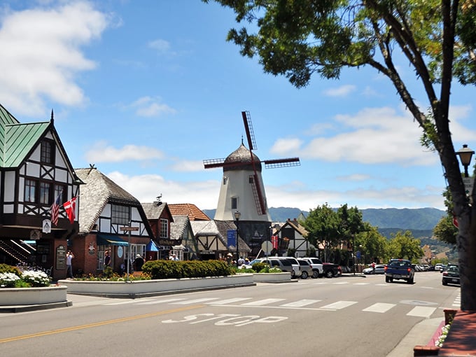 Windmills and timber-framed buildings give Solvang its distinctive Danish character, no passport required.