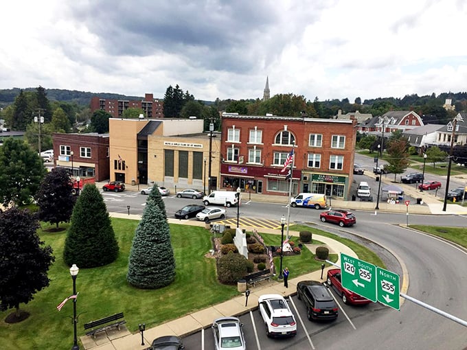 The view from St. Marys captures small-town Pennsylvania in one frame – history, commerce, and natural beauty.