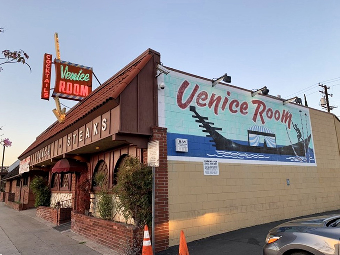 That vintage mural and classic signage promise old-school dining – where nostalgia tastes absolutely delicious.