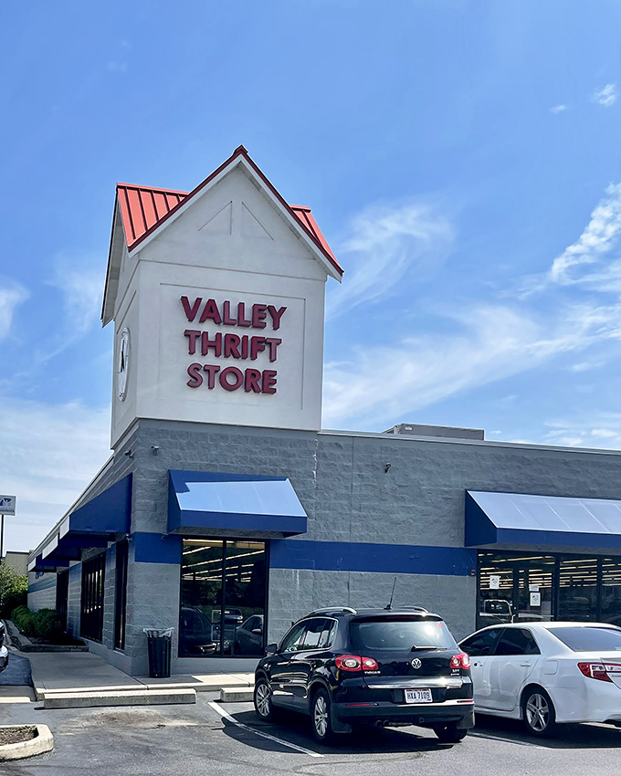 The charming tower atop Valley Thrift stands like a lighthouse, guiding deal-seekers to shores of affordable abundance.