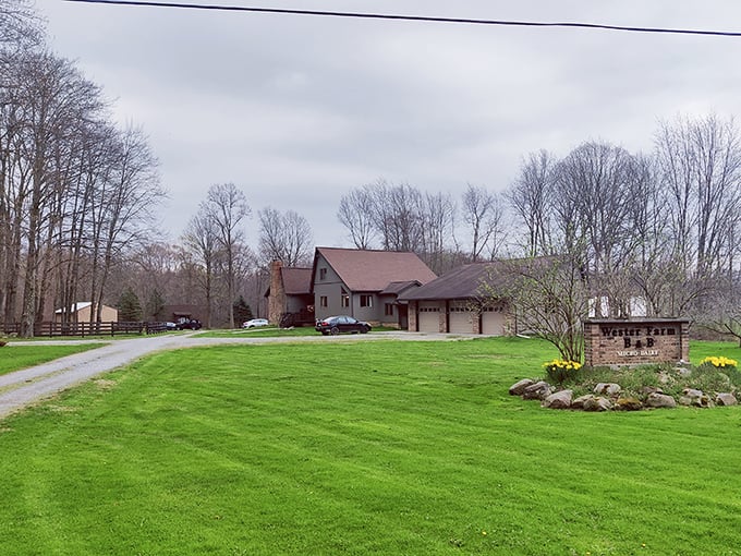 The farmhouse sits back from the road like it's not trying to impress anyone – yet somehow impresses everyone.