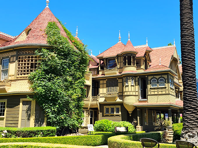 Every turret and tower hints at the bewildering floor plan that awaits curious visitors inside.